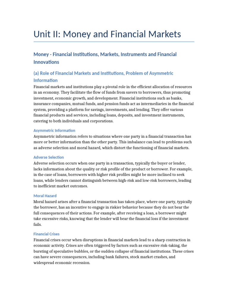 Money and Financial Markets Detailed Notes | PDF | Derivative (Finance ...