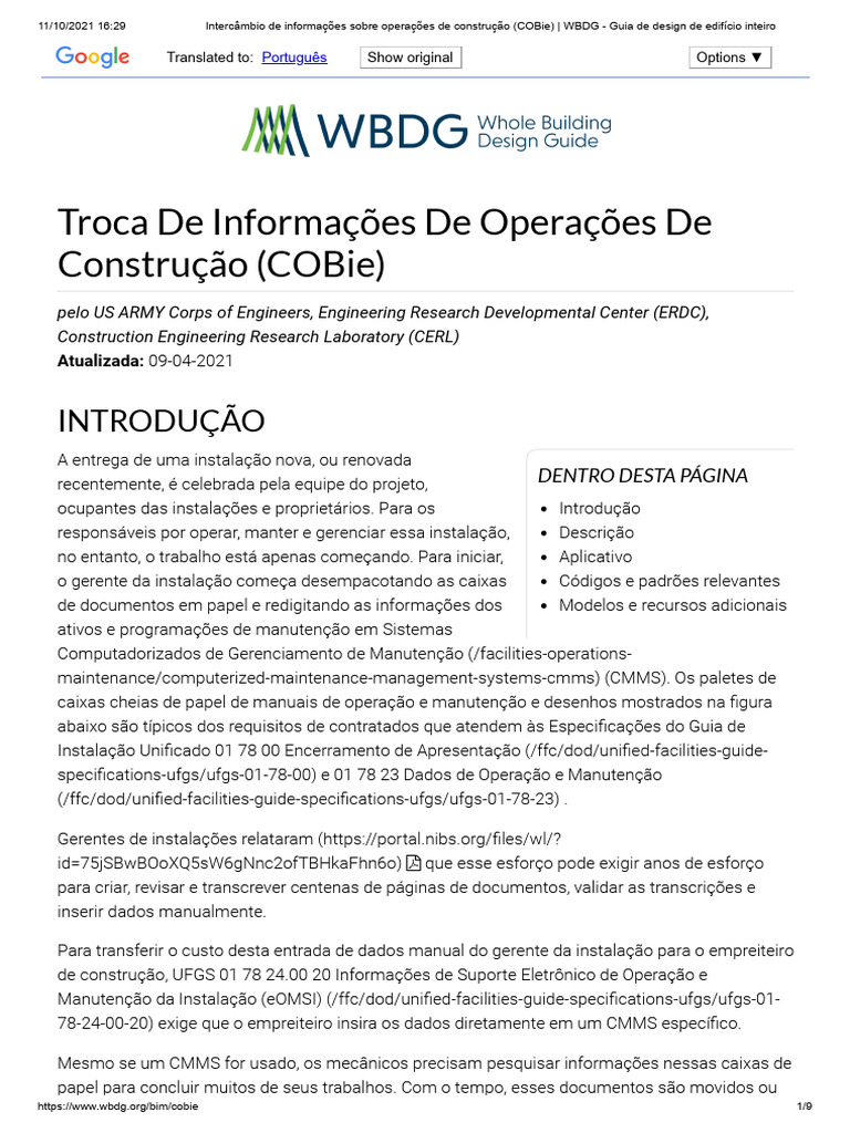 Intercâmbio de Informações Sobre Operações de Construção (COBie) - WBDG ...