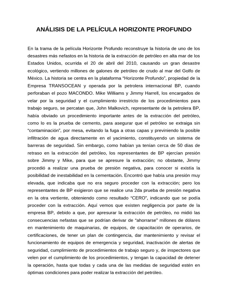 Análisis de la Película Horizonte Profundo | PDF | Bp | Petróleo