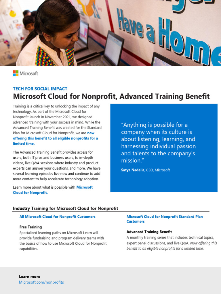 Microsoft Cloud For Nonprofit Advanced Training Benefit | PDF