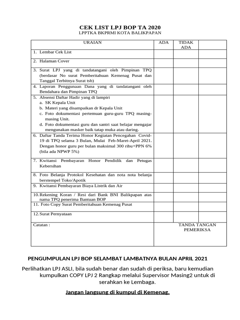 Contoh LPJ (Awal) | PDF