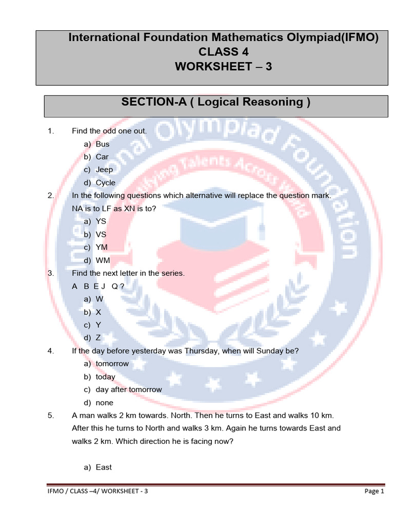 IFMO Class 4 Worksheet 3 | PDF