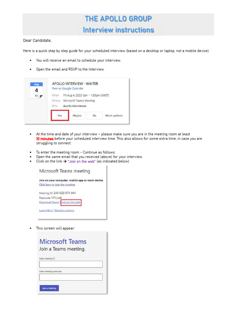 Apollo Group interview instructions | PDF
