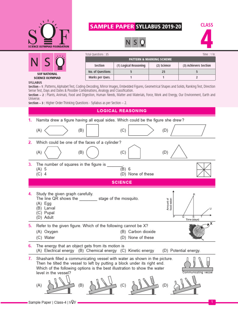 Cbse NSO Olympiad Sample Papers Class 4 | PDF | Small Intestine ...