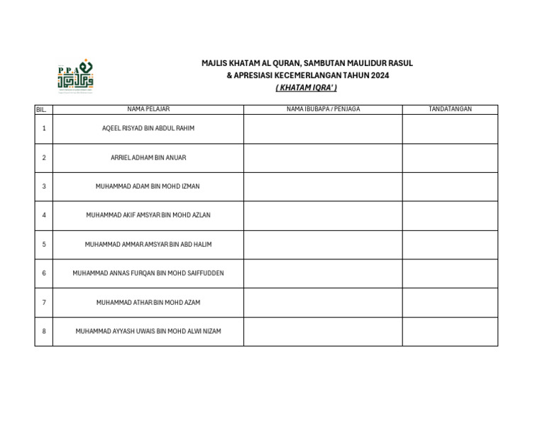 Borang Kehadiran Ppapi | PDF