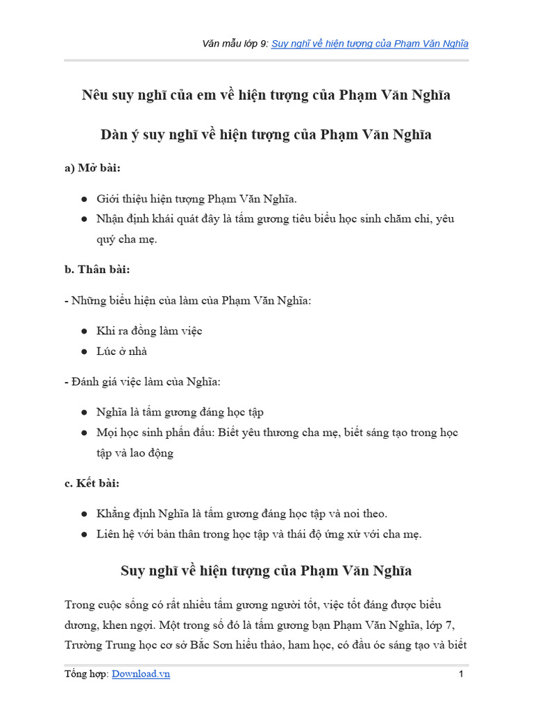 Suy Nghi Cua em Ve Hien Tuong Cua Pham Van Nghia | PDF