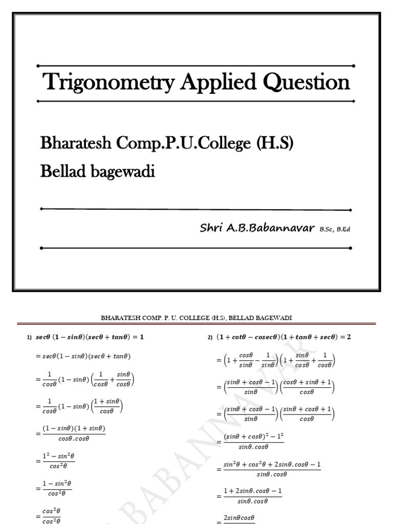 Trigonometry_applied_questions_solved_A.B.Babannavar | PDF