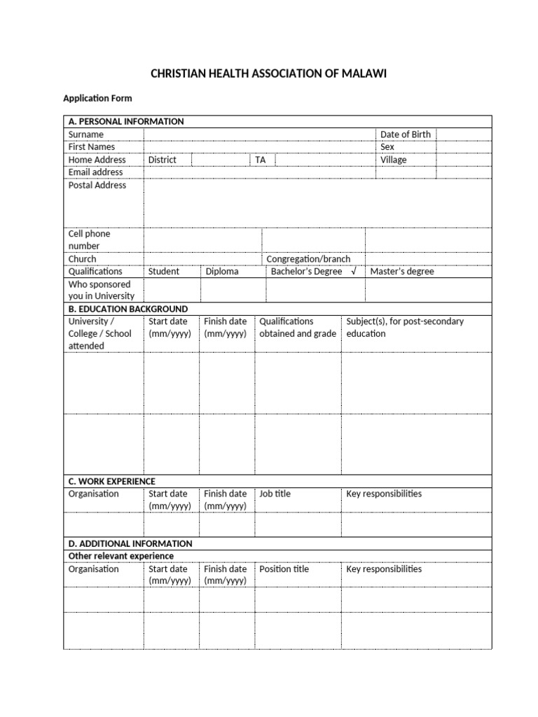 CHAM Application Form Guidelines | PDF