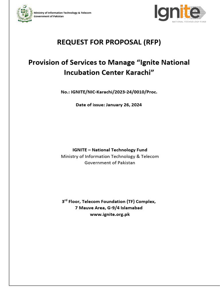 RFP_NIC_Karachi_Final | PDF | Request For Proposal | Startup Company