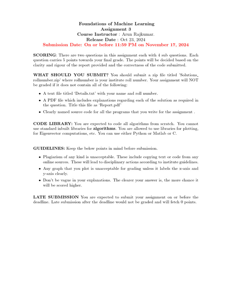 Assignment 3 FML July Nov 2024 (1) | PDF | Principal Component Analysis ...