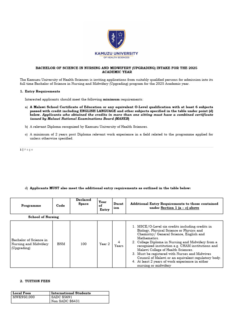 Kuhes Upgrading Advert For 2025 | PDF | Nursing | Bachelor's Degree
