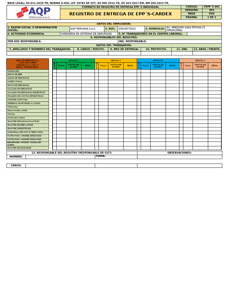 Registro de Entrega de Epp S Individual | PDF