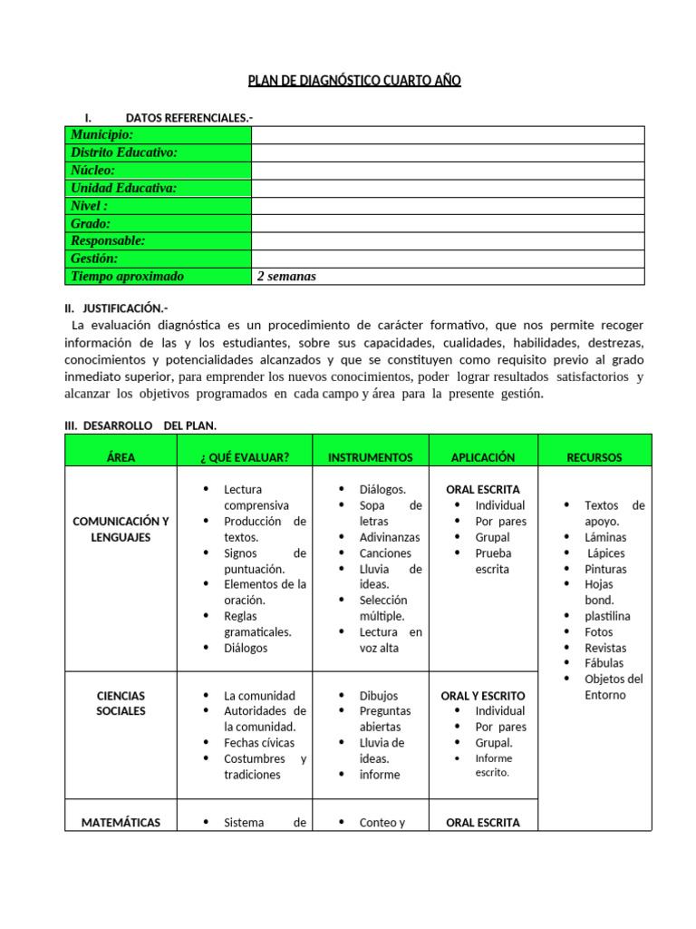 Plan de Diagnóstico Cuarto 2023 | PDF