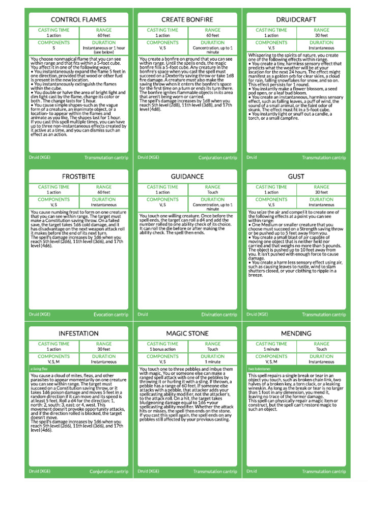 Druid Spell Cards | PDF