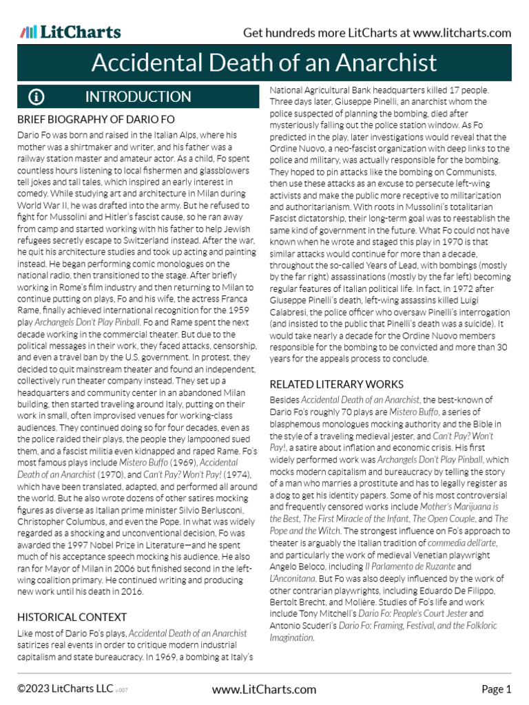 Accidental Death of An Anarchist LitChart | PDF