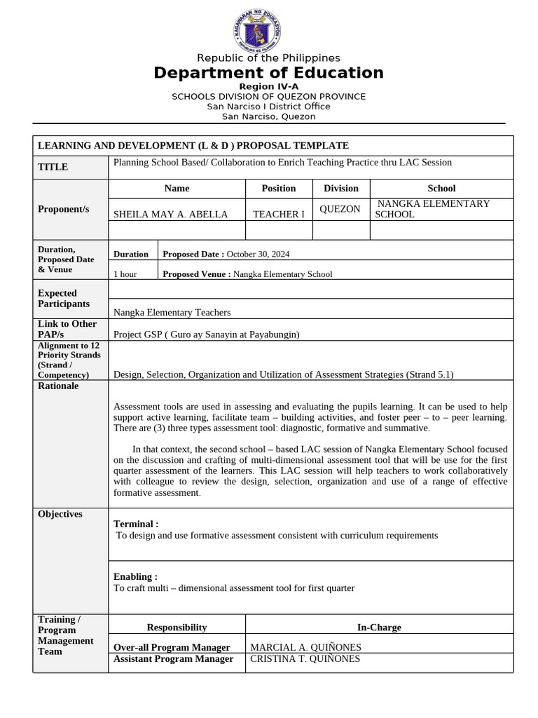LD Proposal and Forms - October | PDF | Teaching | Cognition