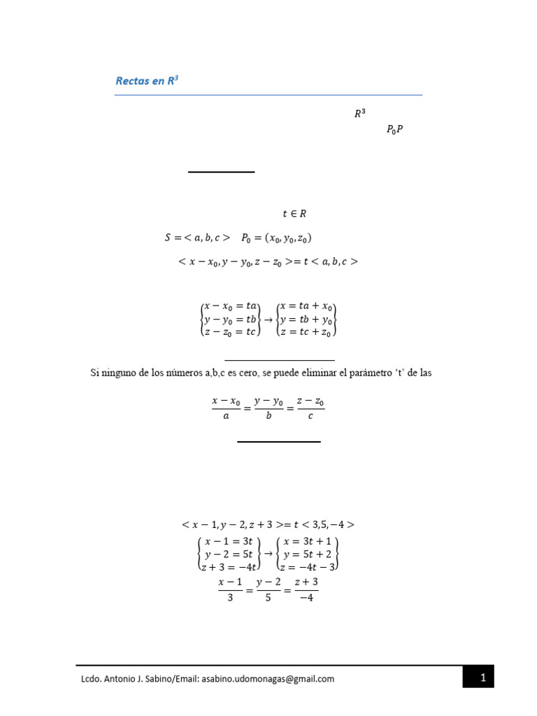 Tema 2(Cap2) - Rectas en R3 | PDF | Línea (geometría) | Ecuaciones