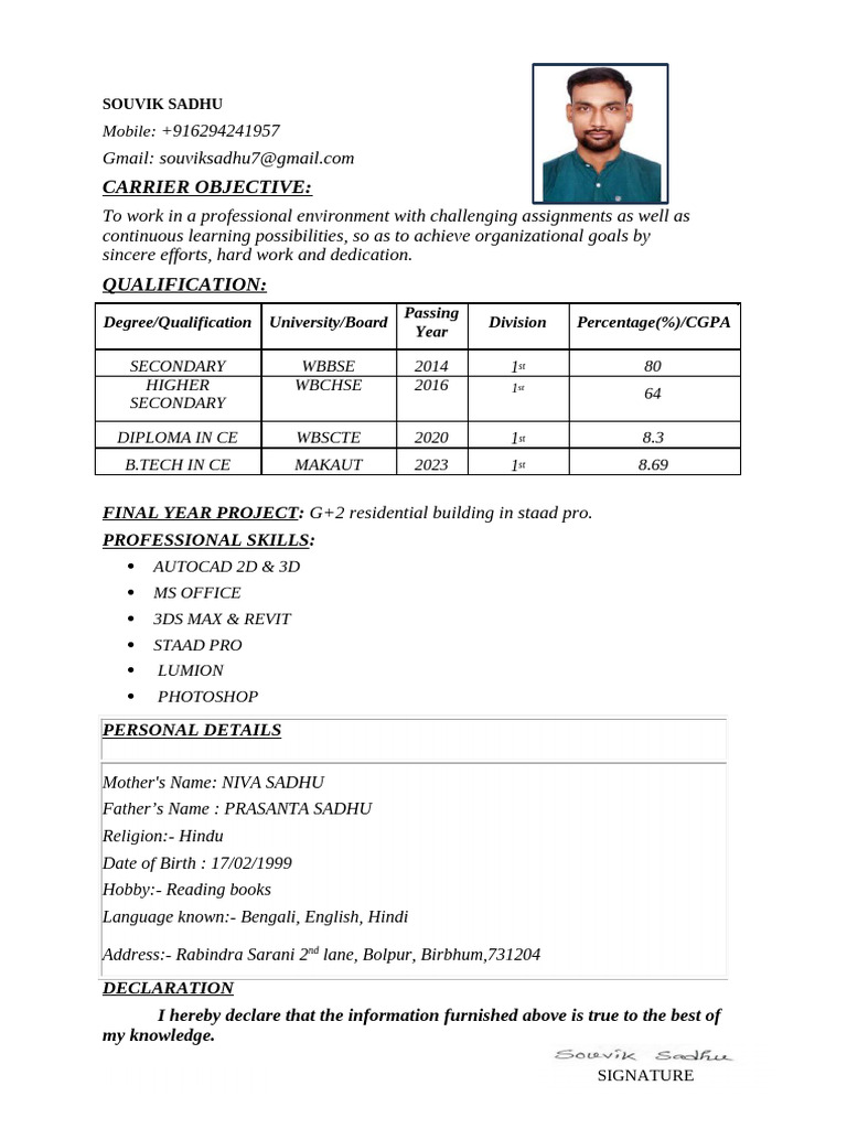 Souvik Sadhu Resume | PDF