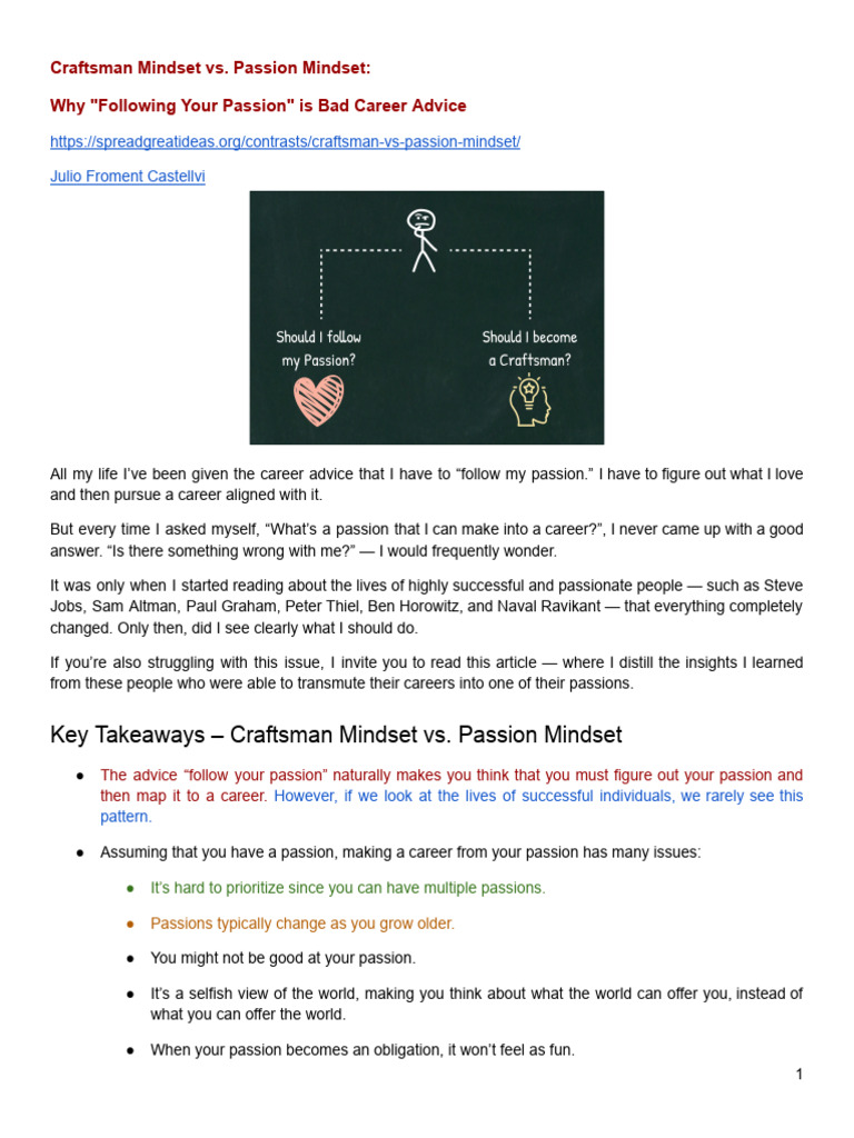 Craftsman Mindset Vs Passion Mindset | PDF | Steve Jobs | Mindset