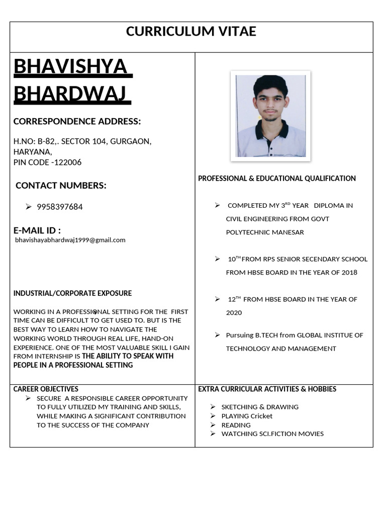 CV of Aditya Kumar (1941108012) | PDF