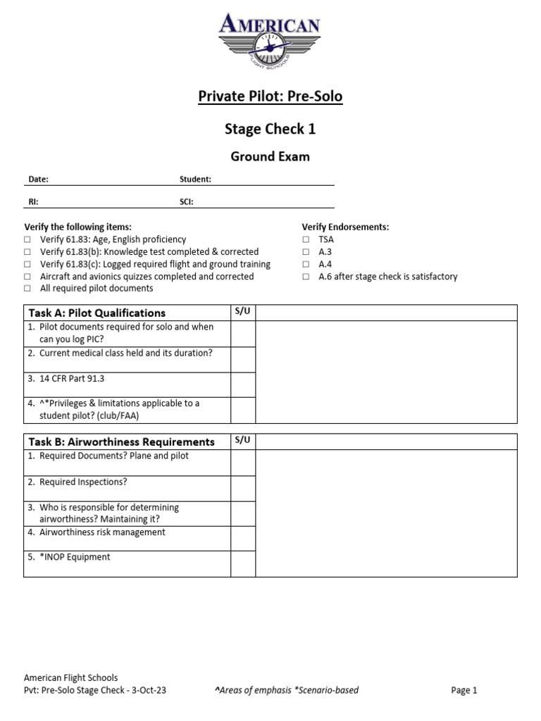 Private Pilot Stage Check Pre Solo | PDF | Aerospace | Aviation
