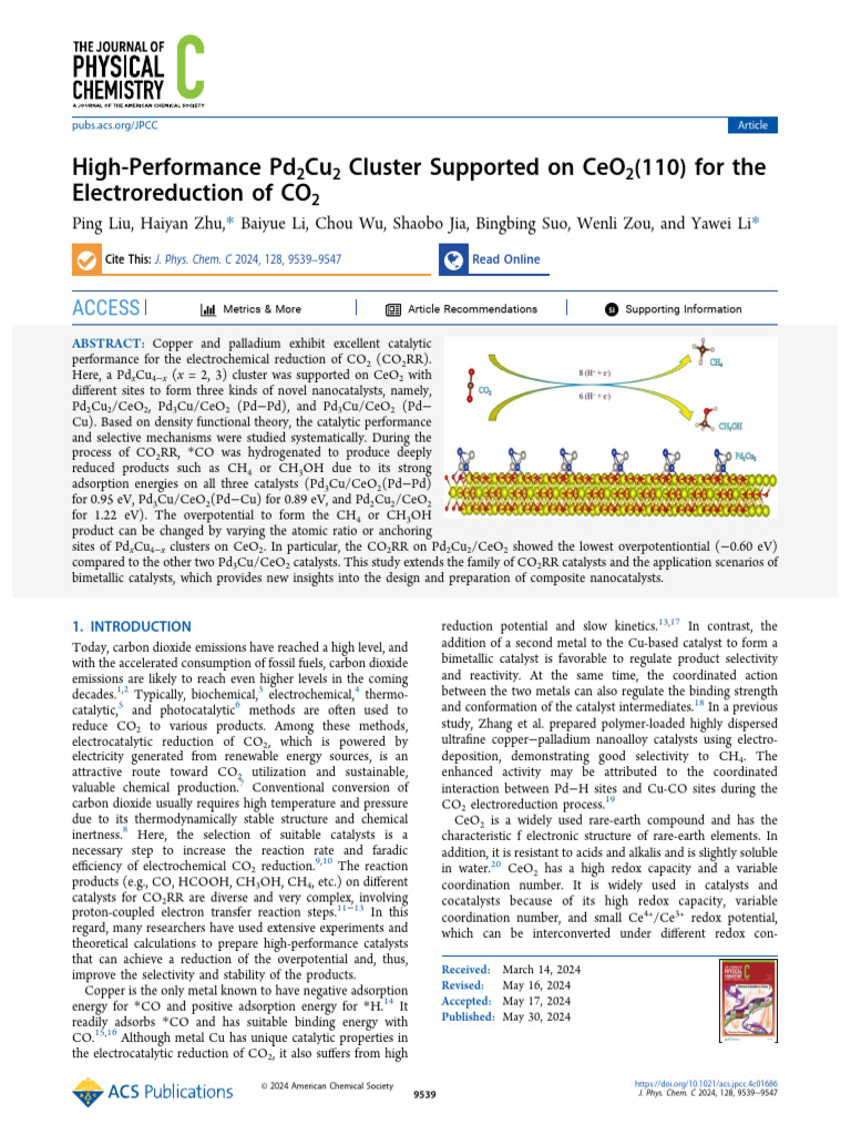 Liu Et Al 2024 High Performance Pd2cu2 Cluster Supported On Ceo2 (110 ...
