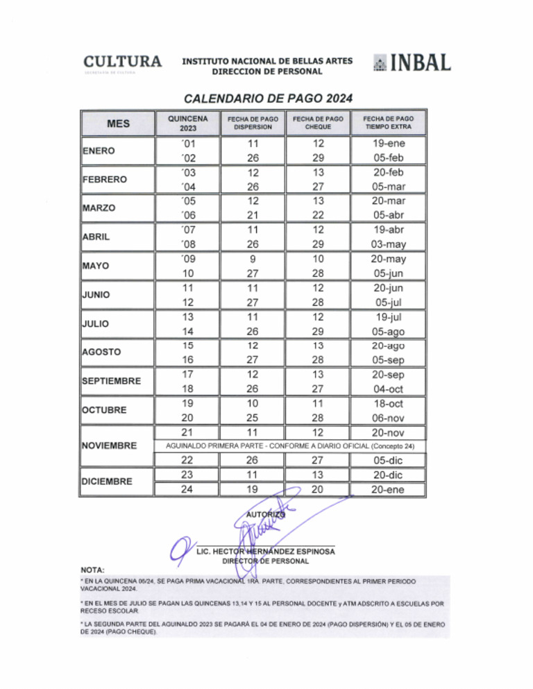 Calendario de Pagos 2024 | PDF