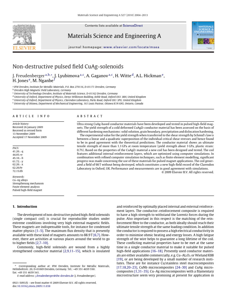 Non-Destructive Pulsed Field CuAg-solenoids | PDF | Yield (Engineering ...
