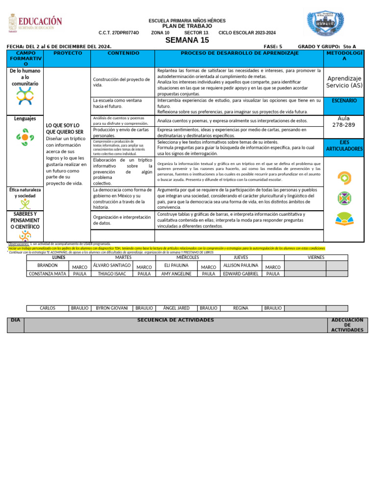 Planeacion Semana 15 Del 2 Al 6 de Diciembre | PDF | Multilingüismo ...