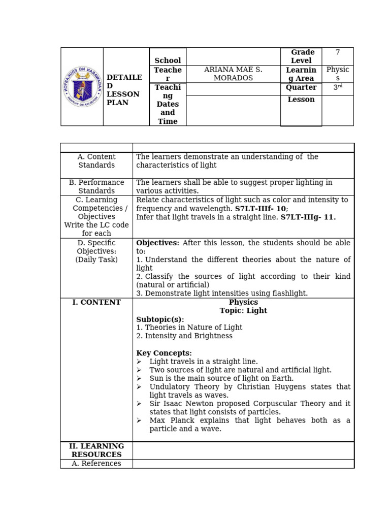 G7-LESSON-PLAN | PDF | Light | Sound