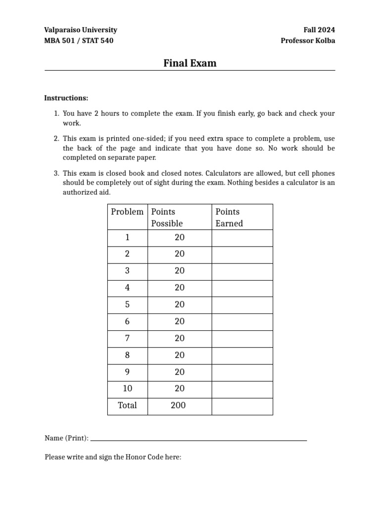 Mba501 Stat540 Final Exam Fa24 D 1733410541082-1733431493412 | PDF ...