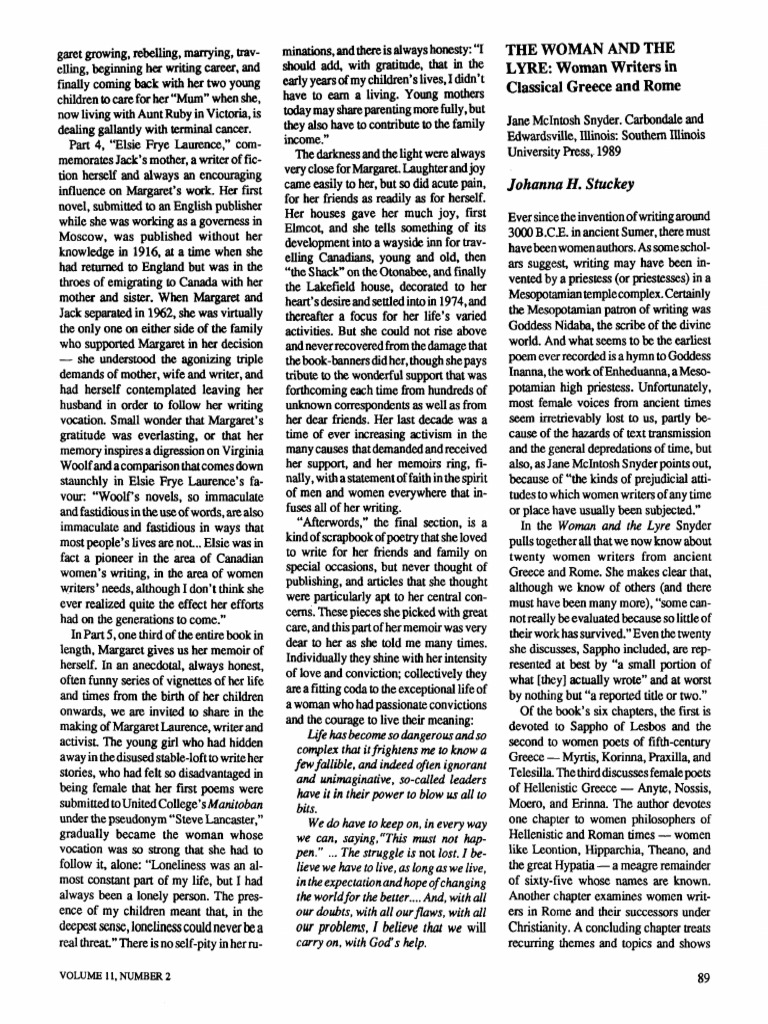 The WOMAN and The LYRE Woman Writers in Classical Greece and Rome | PDF