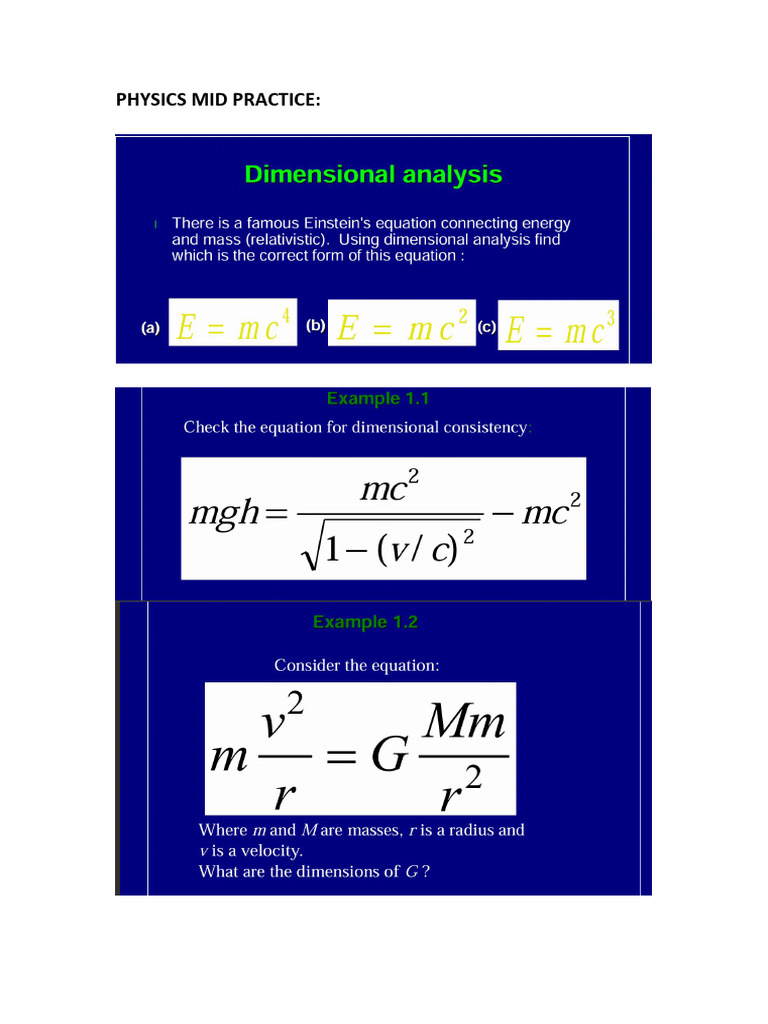 PHYSICS MID PRACTICE | PDF