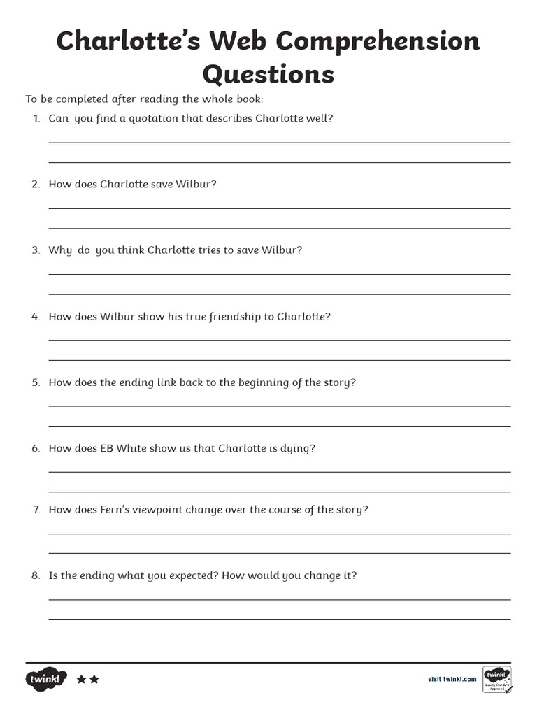 Charlotte's Web Comprehension Questions | PDF