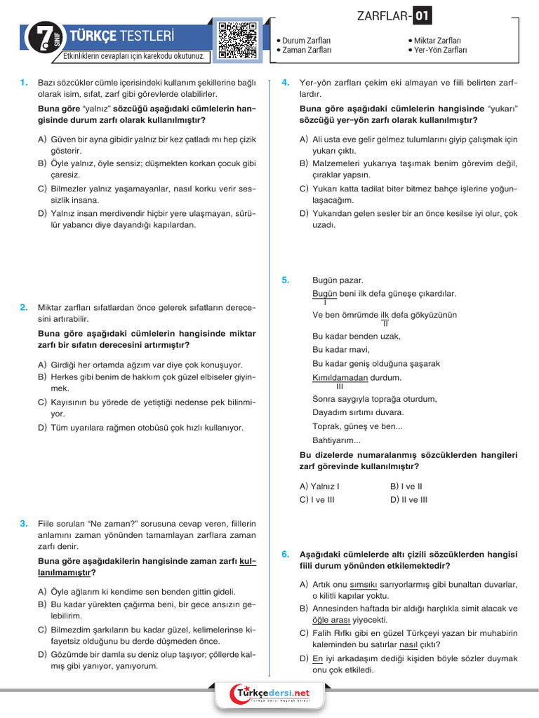 Sinif Indirilebilir Testler Zarflar 01 | PDF