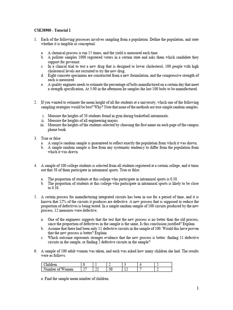 CSE38900 Tutorial 1 - Rev1 | PDF | Statistical Theory | Probability Theory