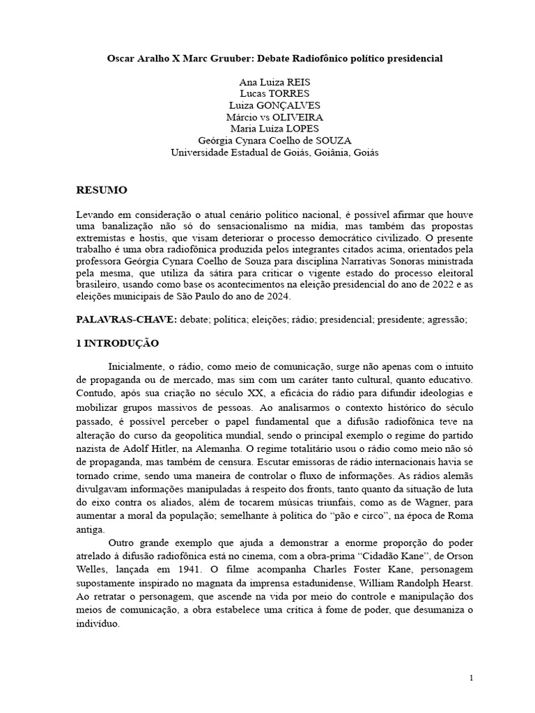 Paper - Oscar Aralho X Marc Gruuber Debate Radiofonico Presidencial ...