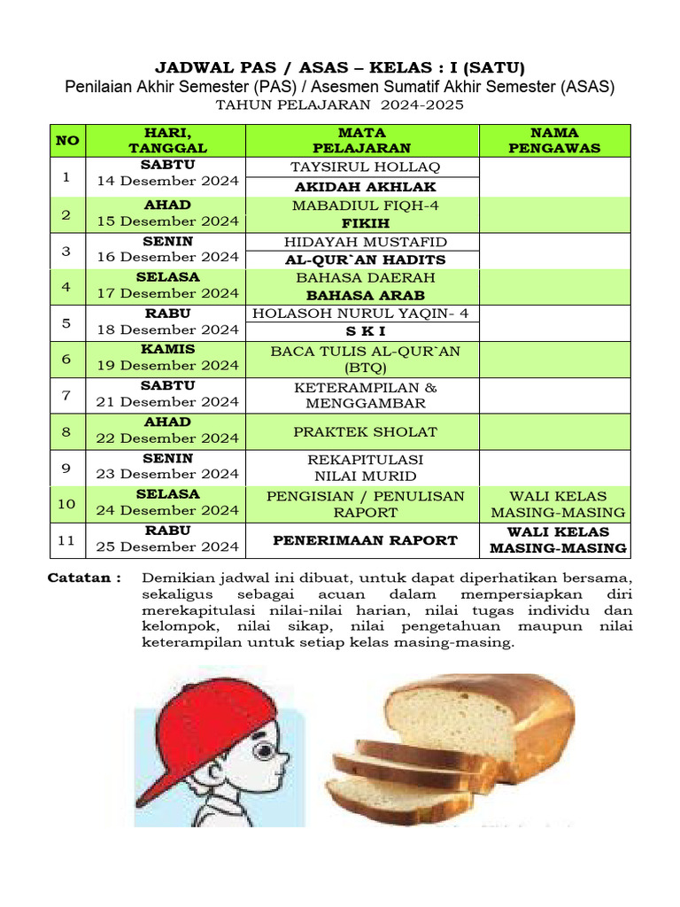 Jadwal ASAS Kelas 4 | PDF