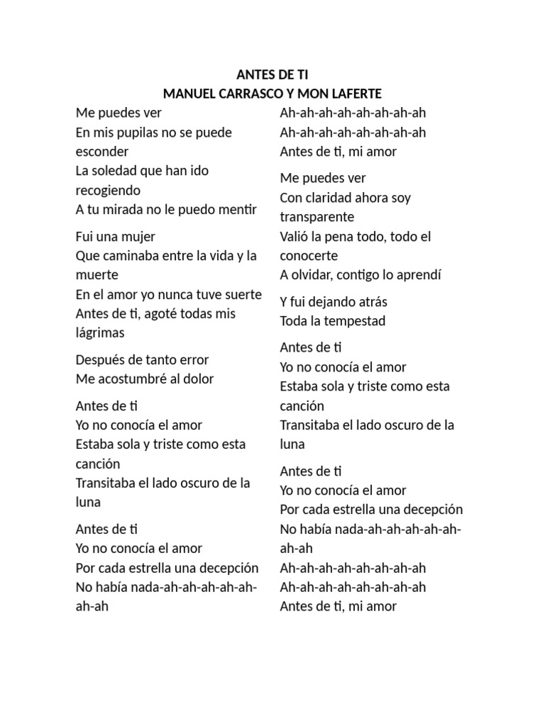 Letra de "Antes de Ti" - Mon Laferte | PDF