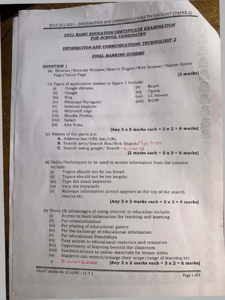Bece Ict 2021 Marking Scheme | PDF | Computing | Websites