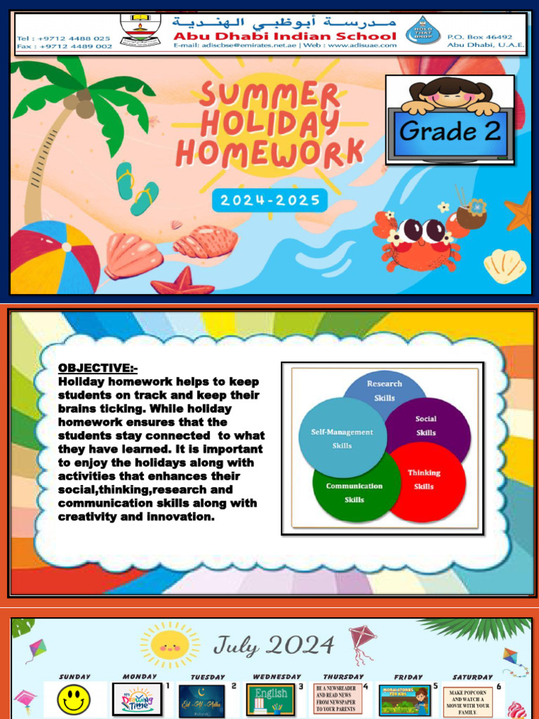 Grade 2 Summer Holiday Homework | PDF | Cognition