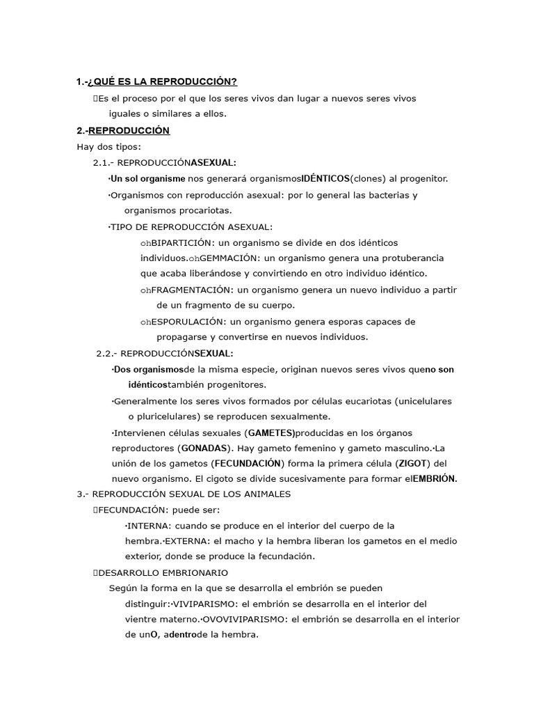Tipos de Reproducción Biológica | PDF | Reproducción | Embrión