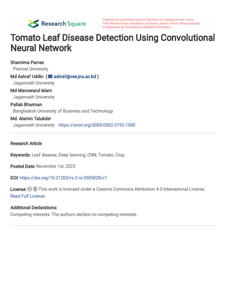 Tomato Leaf Disease Detection Using Convolutional | PDF | Artificial ...