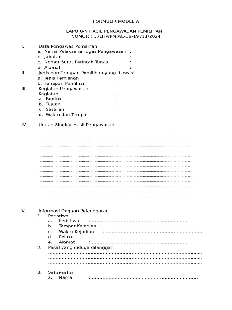 Formulir Model A | PDF