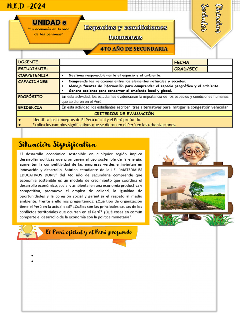 FICHA DE ACTIVIDAD CCSS 4°- SEMANA 1 | PDF | Perú | Sustentabilidad