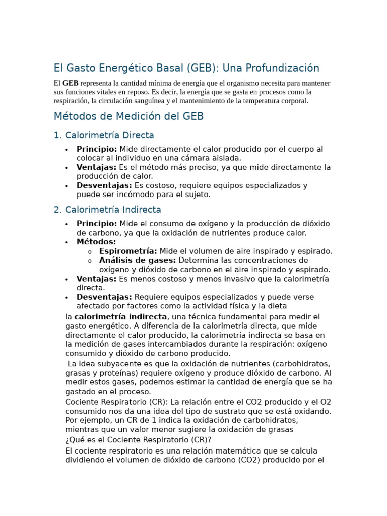 El Gasto Energético Basal (GEB) : Una Profundización: 1. Calorimetría ...