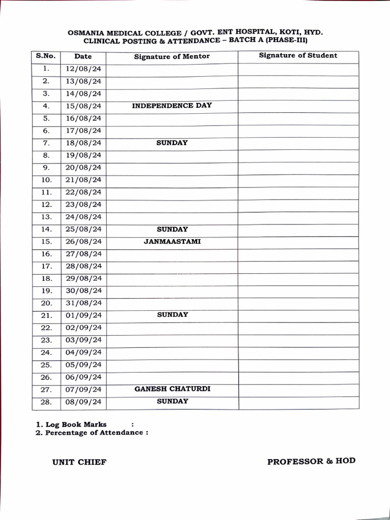 ENT Attendance sheet | PDF