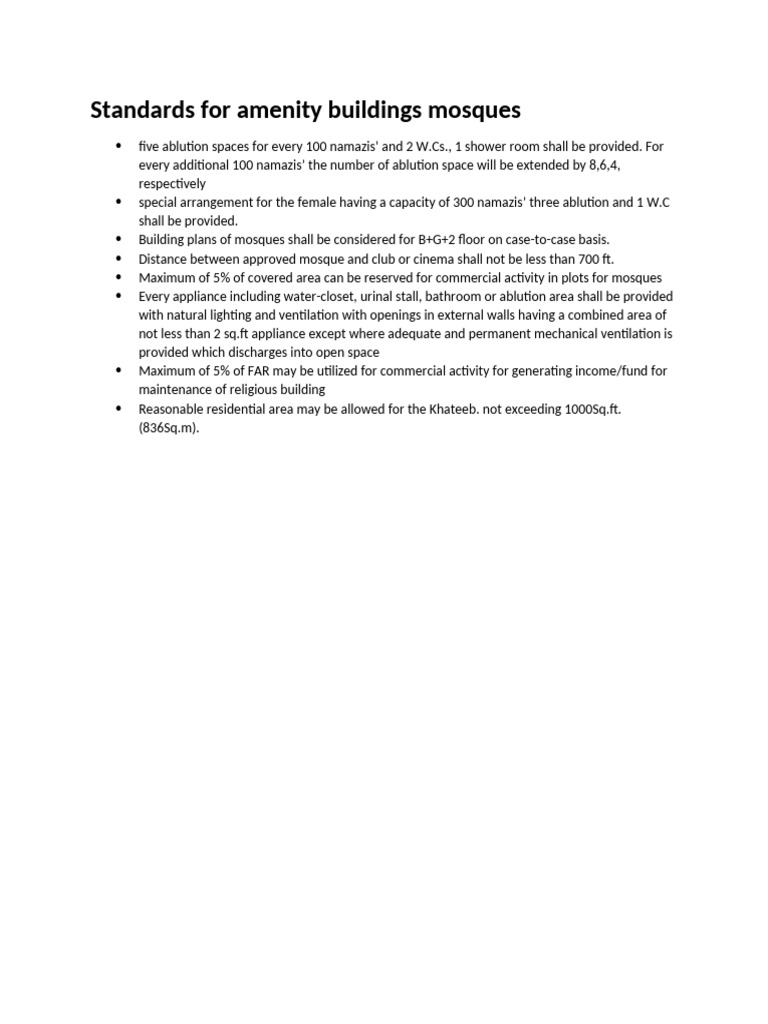 Standards For Amenity Buildings Mosques | PDF