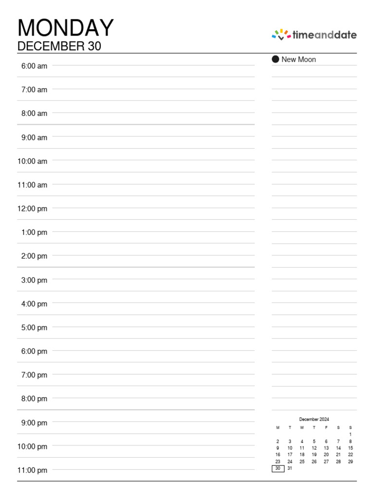 Daily Calendar 2025 Time and Date | PDF