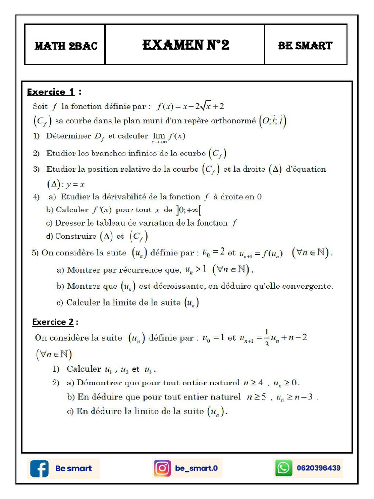 Math 2BAC Exam N°2 Solutions | PDF